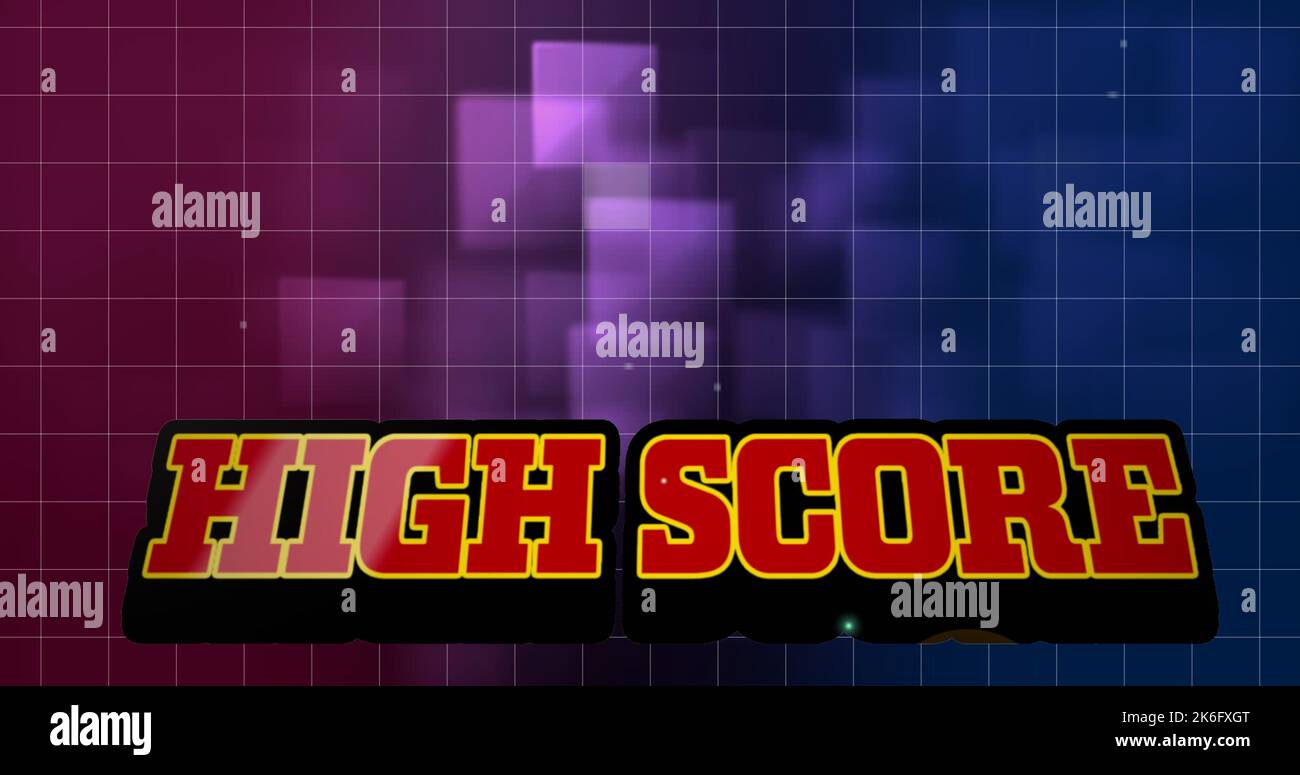 Illustration of high score text with grid pattern over square shapes ...