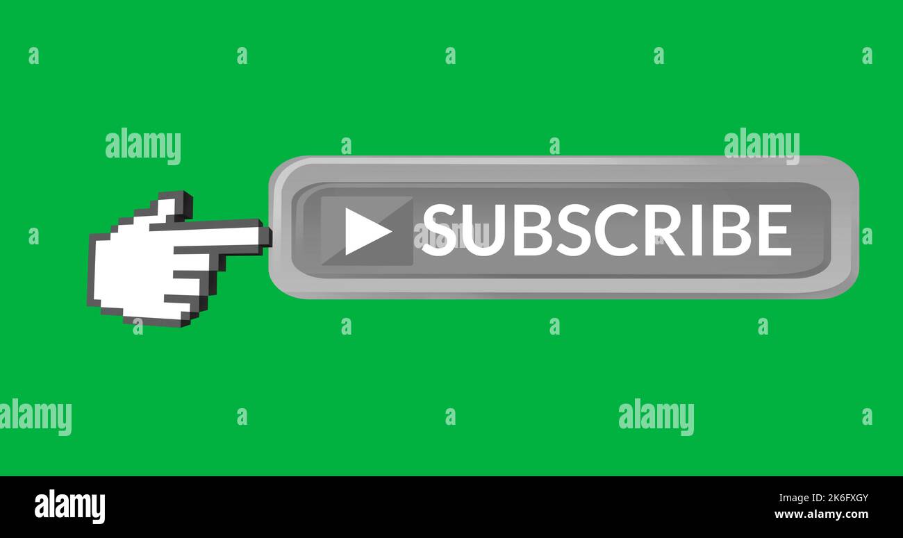 Illustration of finger pointing at play button and subscribe text in ...