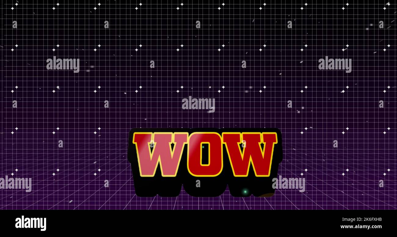 Illustration of red wow text with grid pattern and dots against abstract background Stock Photo ...