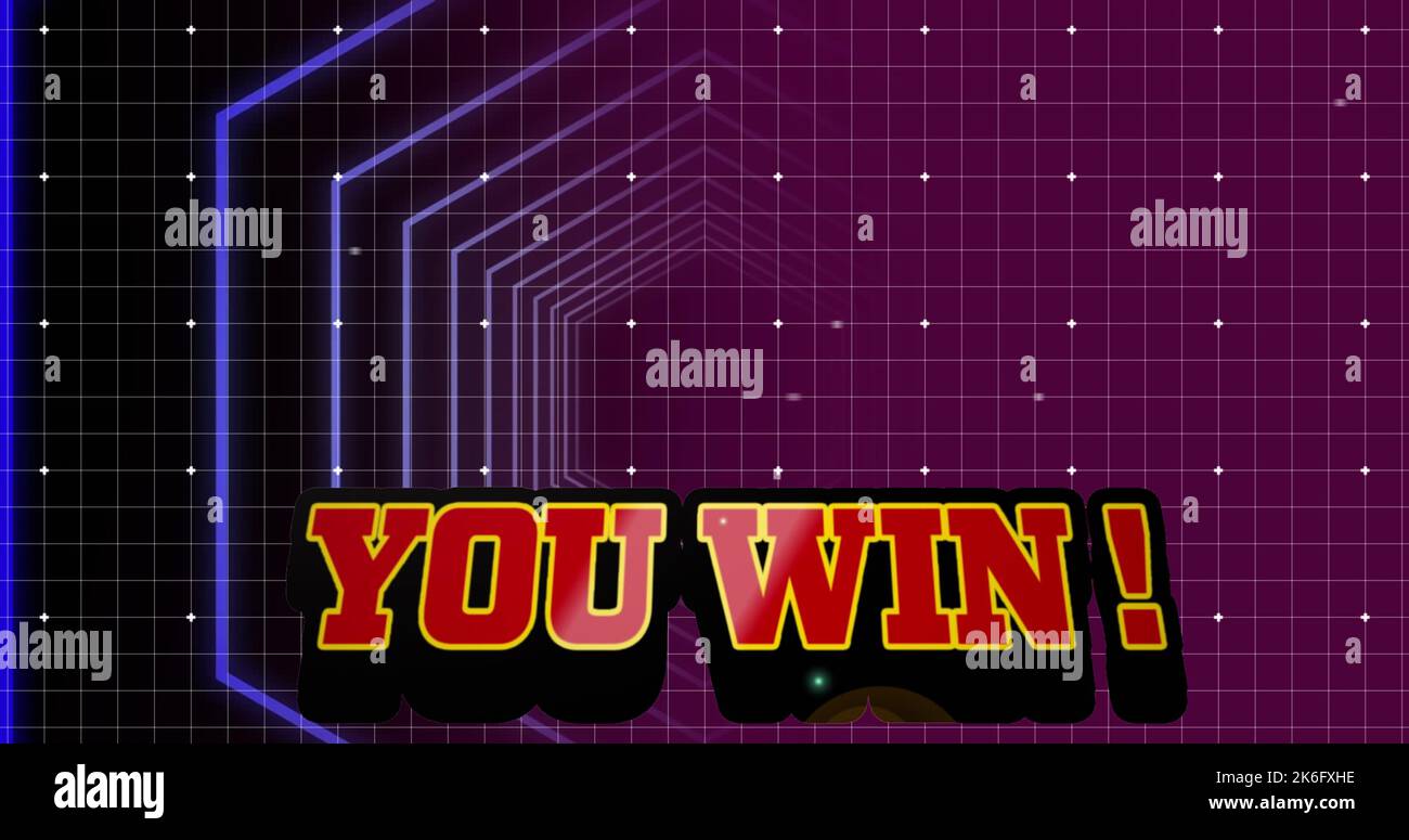 Illustration of you win text with illuminated hexagon shape over dots ... Illustration of you win text with illuminated hexagon shape over dots ...