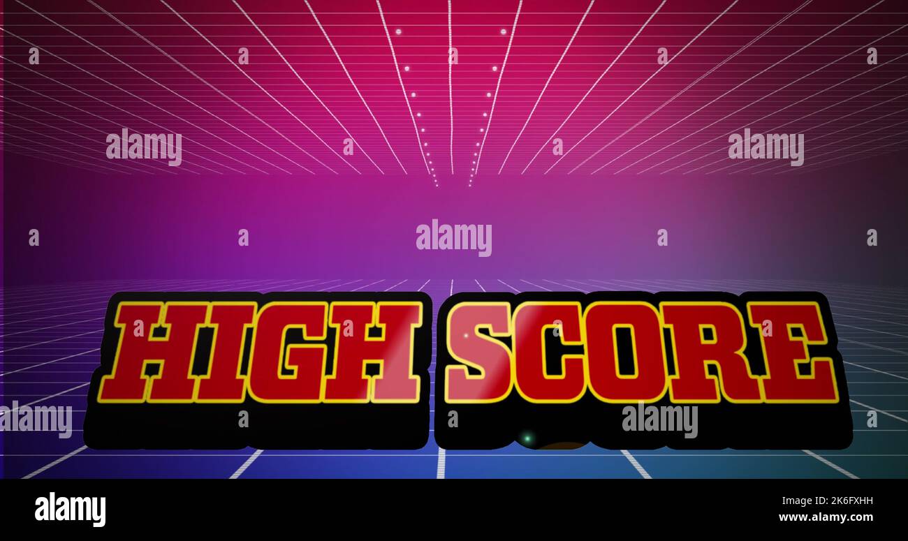 Illustration of high score text with grid pattern against gradient ...