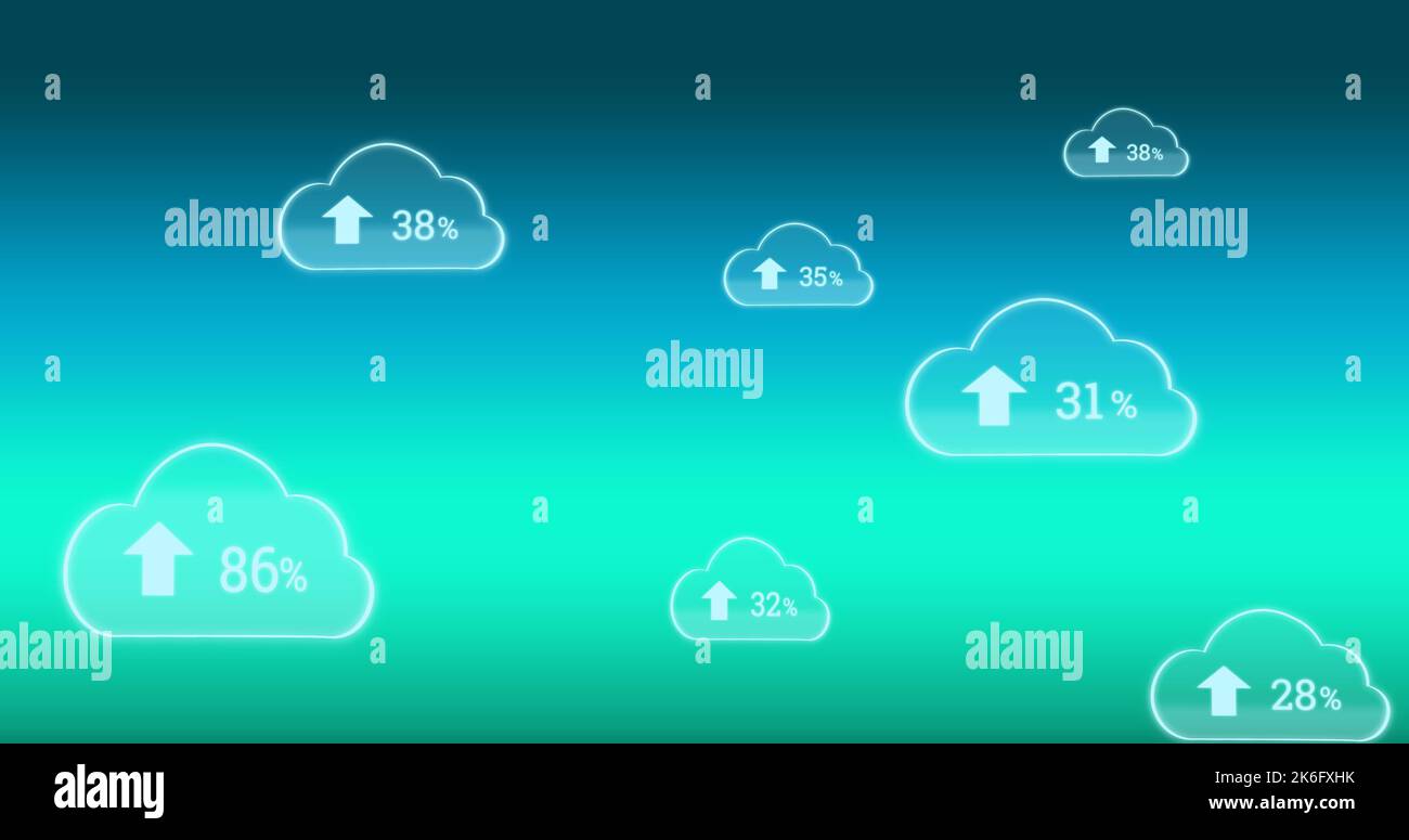 Illustration of numbers with percentage and arrow signs in clouds ...