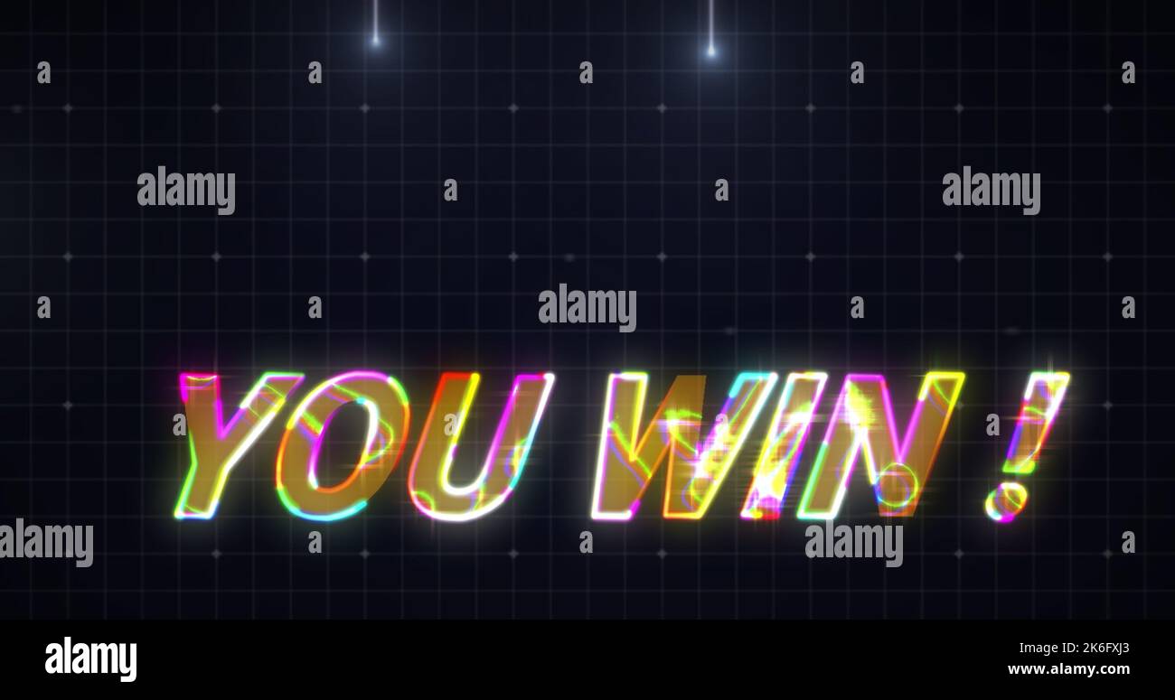 Illustration of illuminated colorful you win text with dots against ...