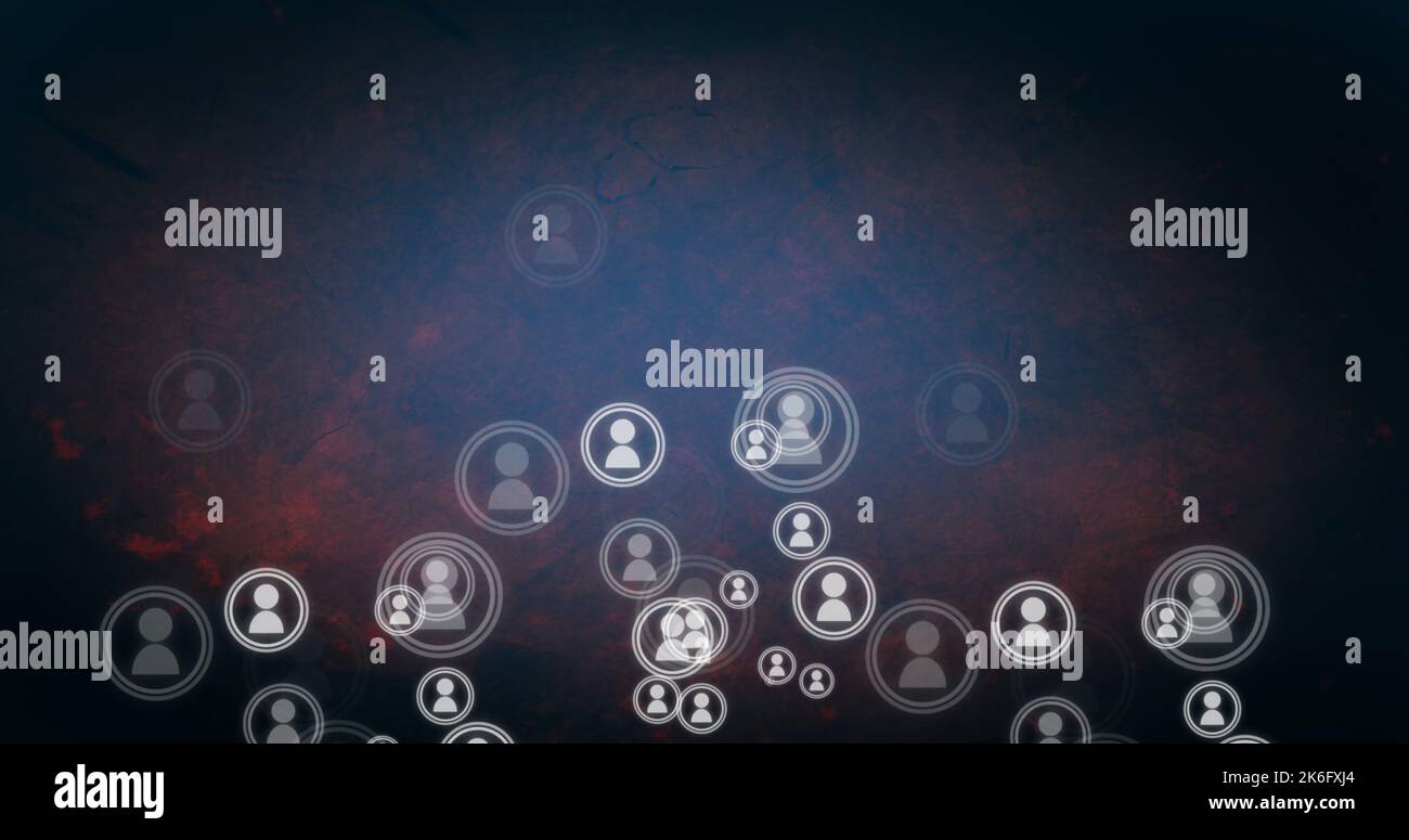 Illustration of profile icons floating against blue abstract background ...