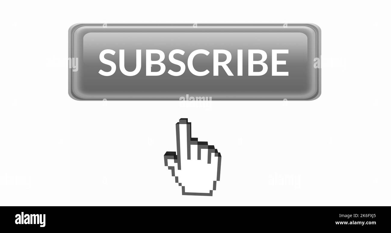 Illustration of finger pointing at subscribe text in gray box over ...