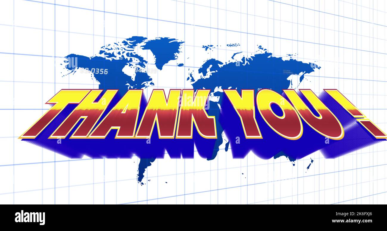 Illustration of thank you text over map with numbers and grid pattern ...