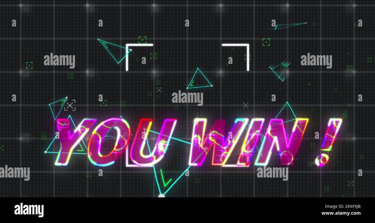 Illustration of illuminated you win text with view finder and geometric ... Illustration of illuminated you win text with view finder and geometric ...
