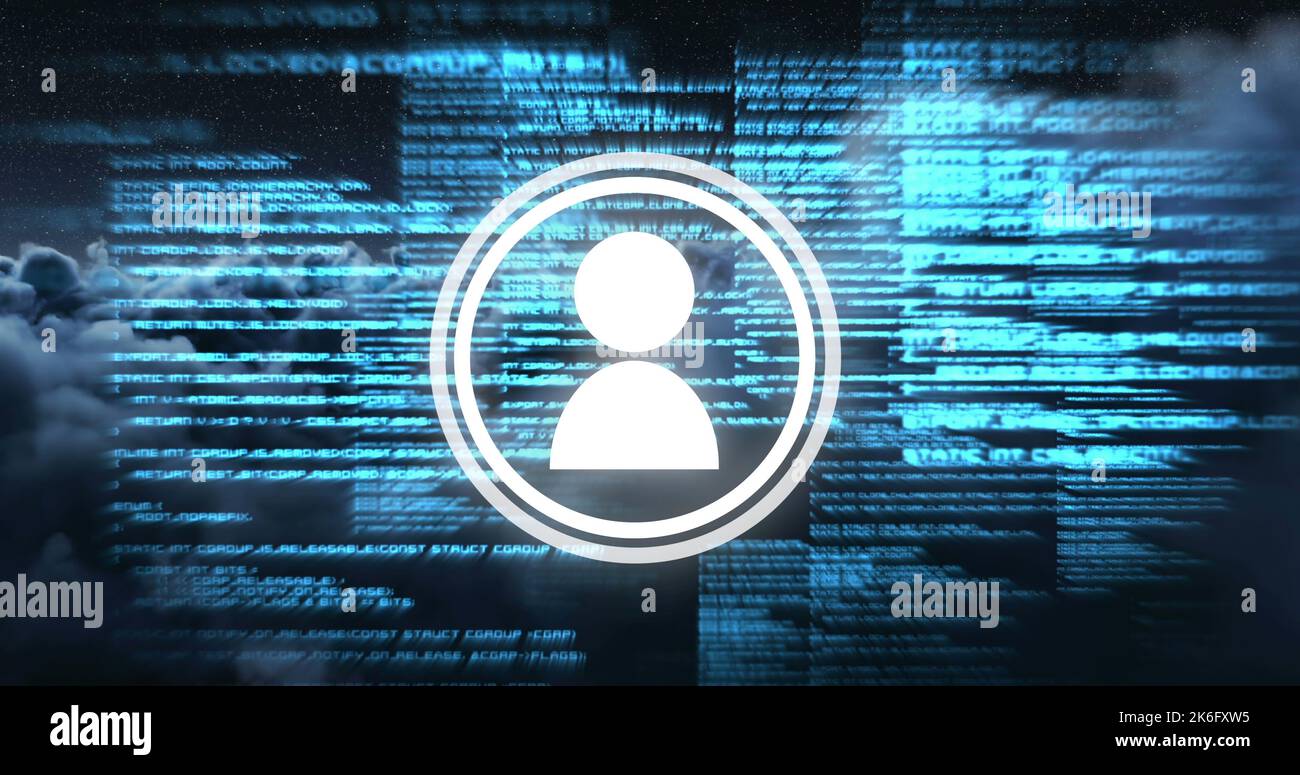 Composite of profile icon in circles over programming language against ... Composite of profile icon in circles over programming language against ...