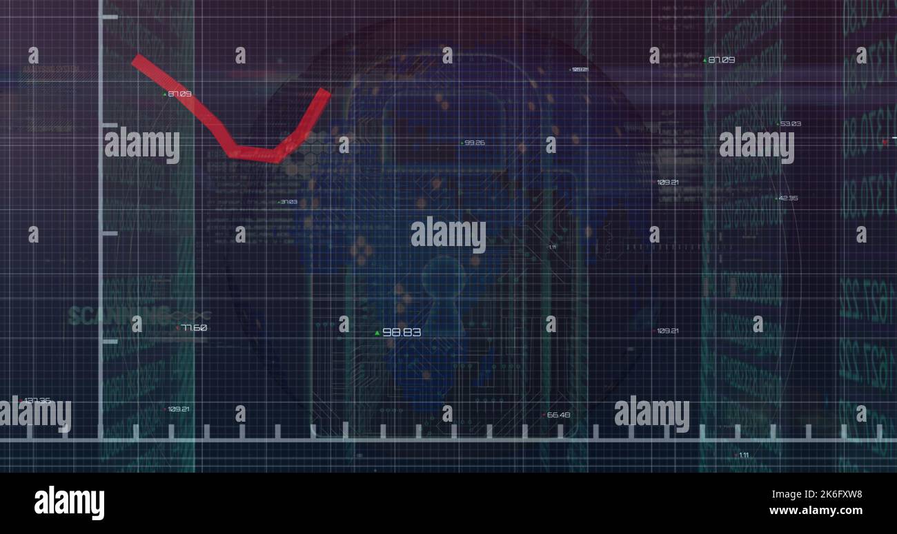 Illustration Of Red Line Graph With Padlock On Globe And Binary Codes