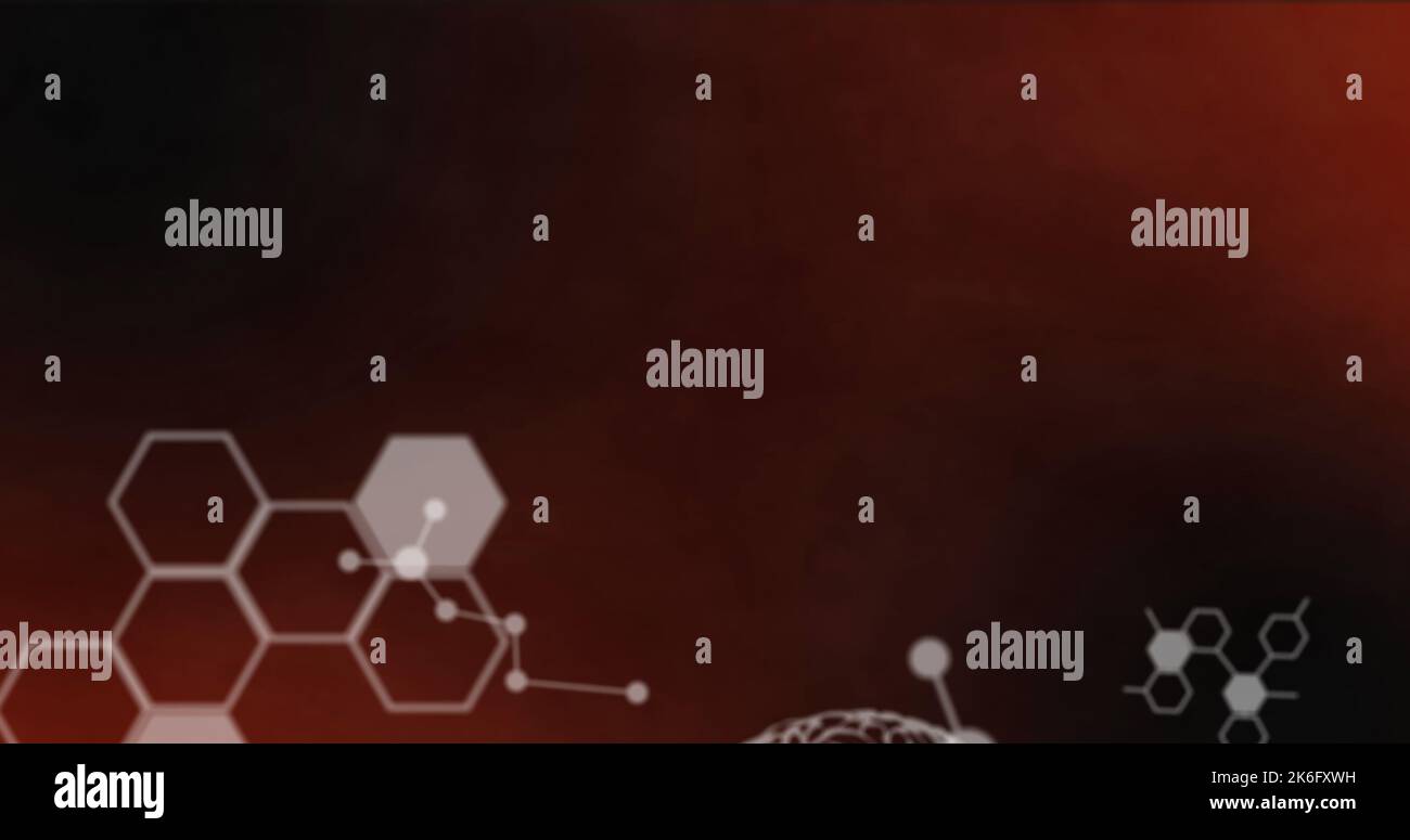 Illustration of hexagon shapes with molecules against gradient ...