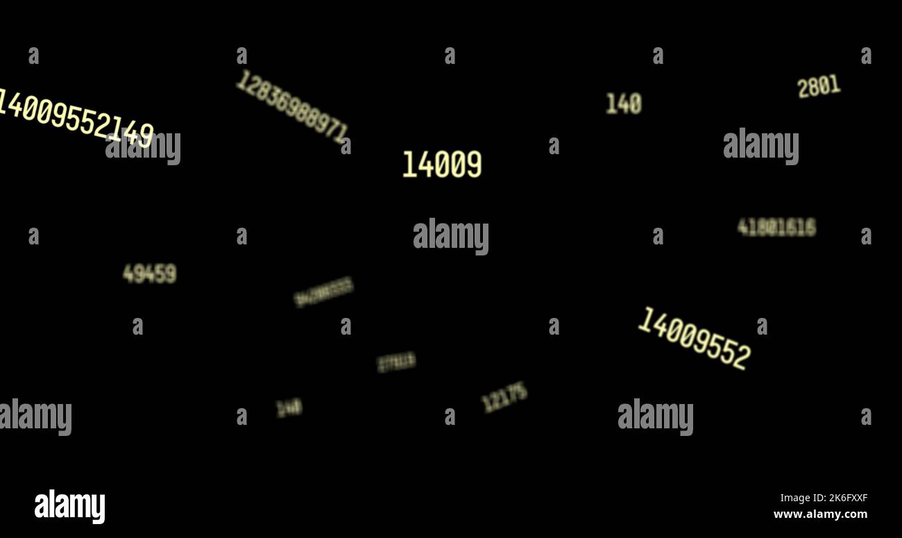 Illustration of multiple numbers over black background, copy space ...