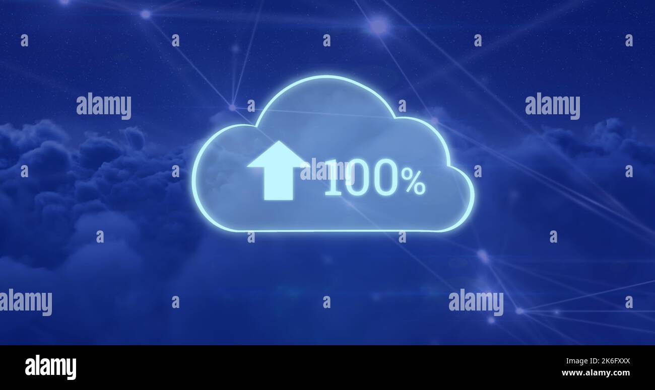 Composite of 100 number with up arrow and percentage sign in cloud and ...