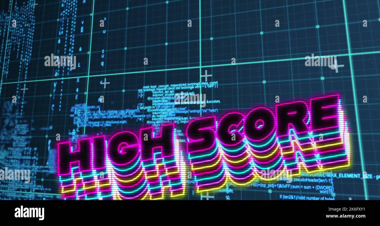 Illustration of multicolored high score text over programming language ...