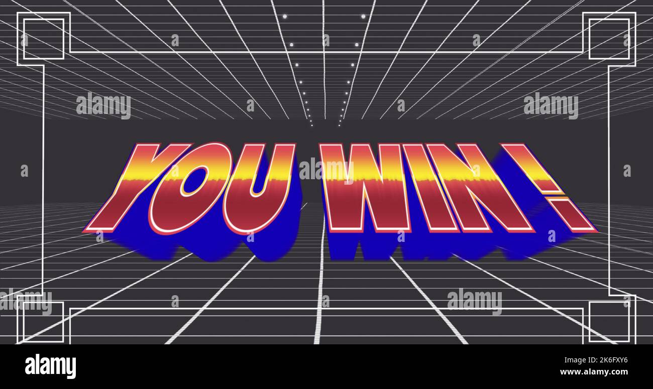 Illustration of multicolored you win text in view finder and grid ...