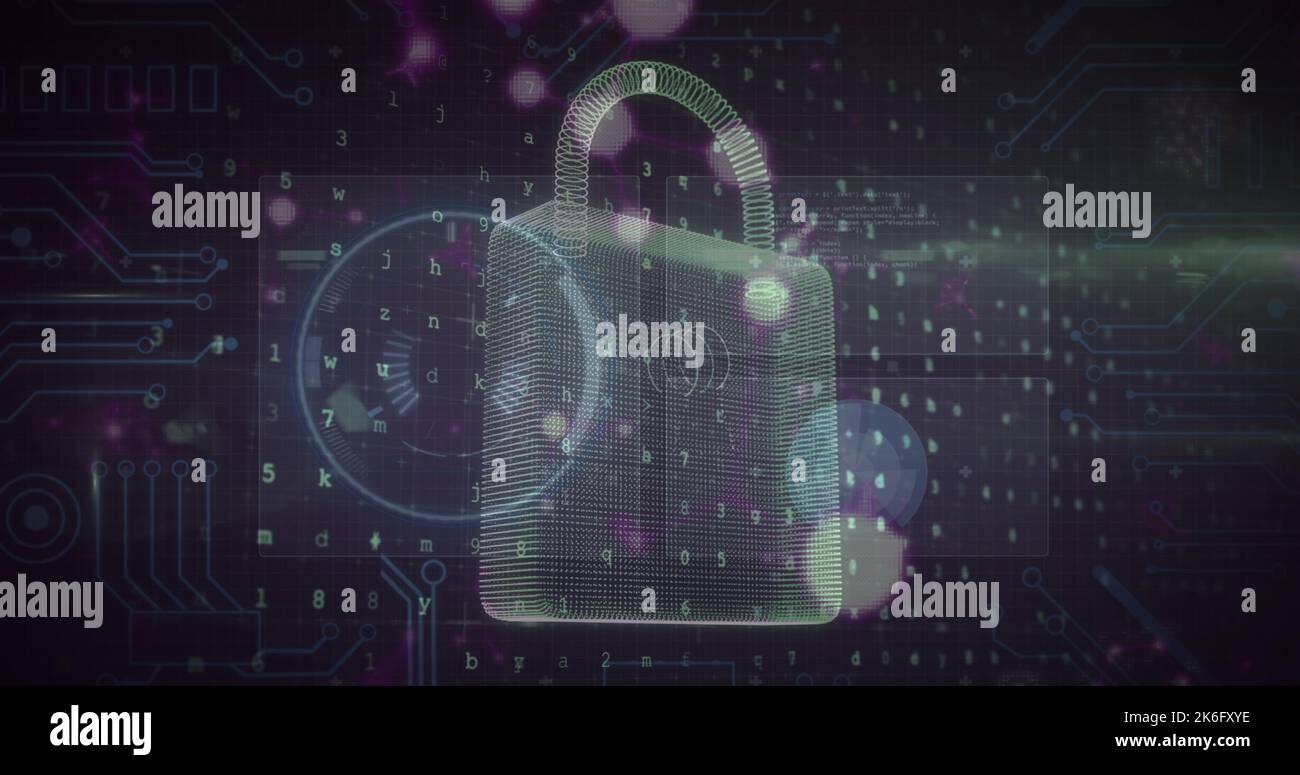 Illustration of radar and padlock with number and letters against ...