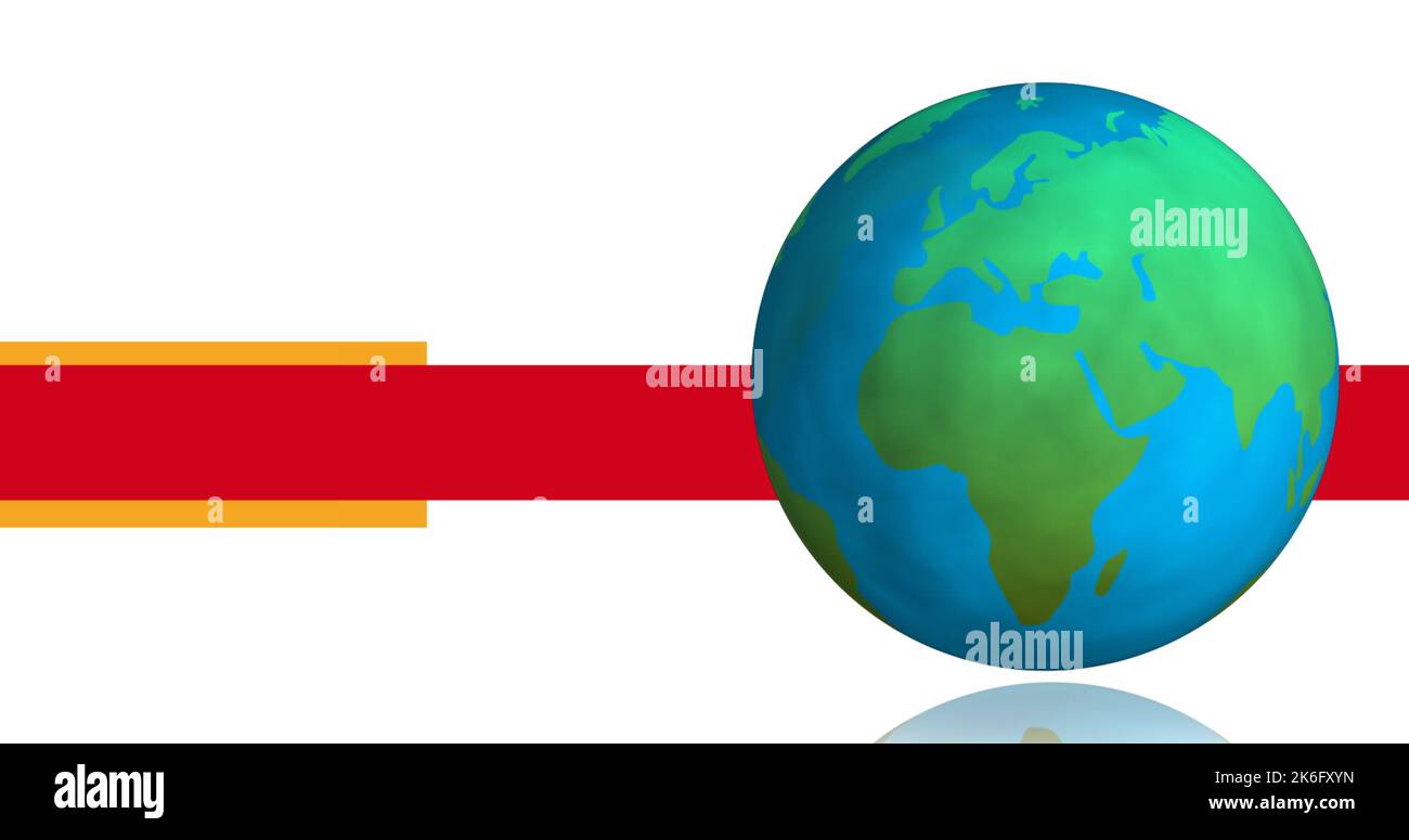 Illustration of globe with red and yellow lines against white ...