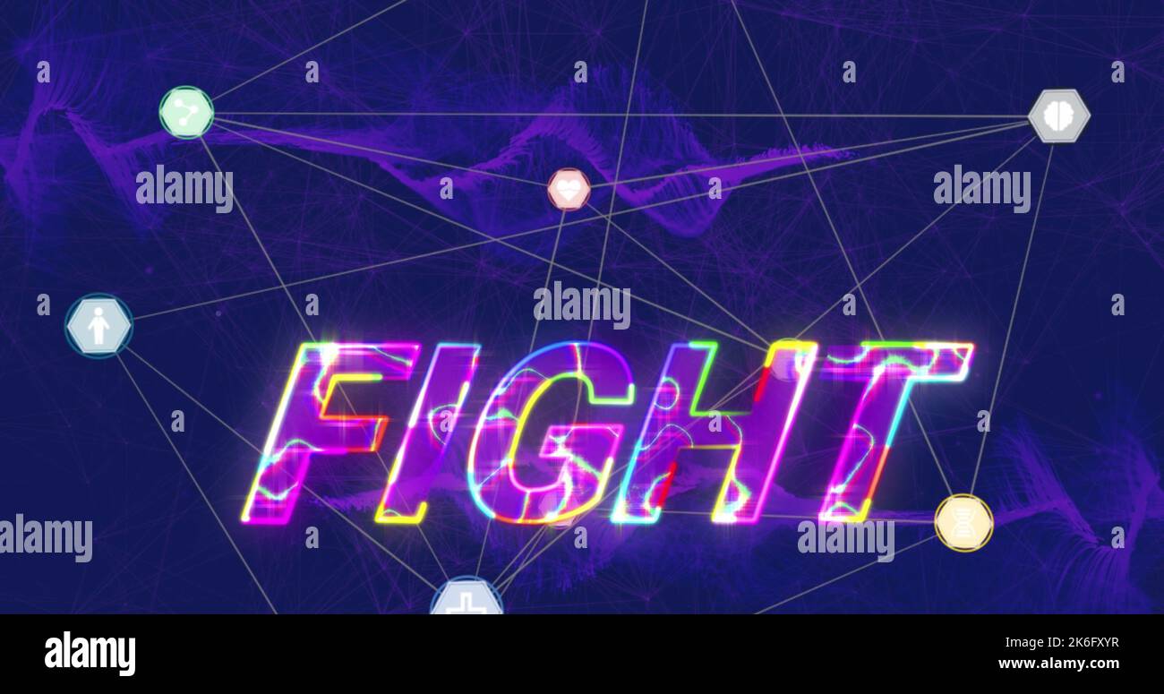 Illustration of illuminated fight text and dots connected with lines ...