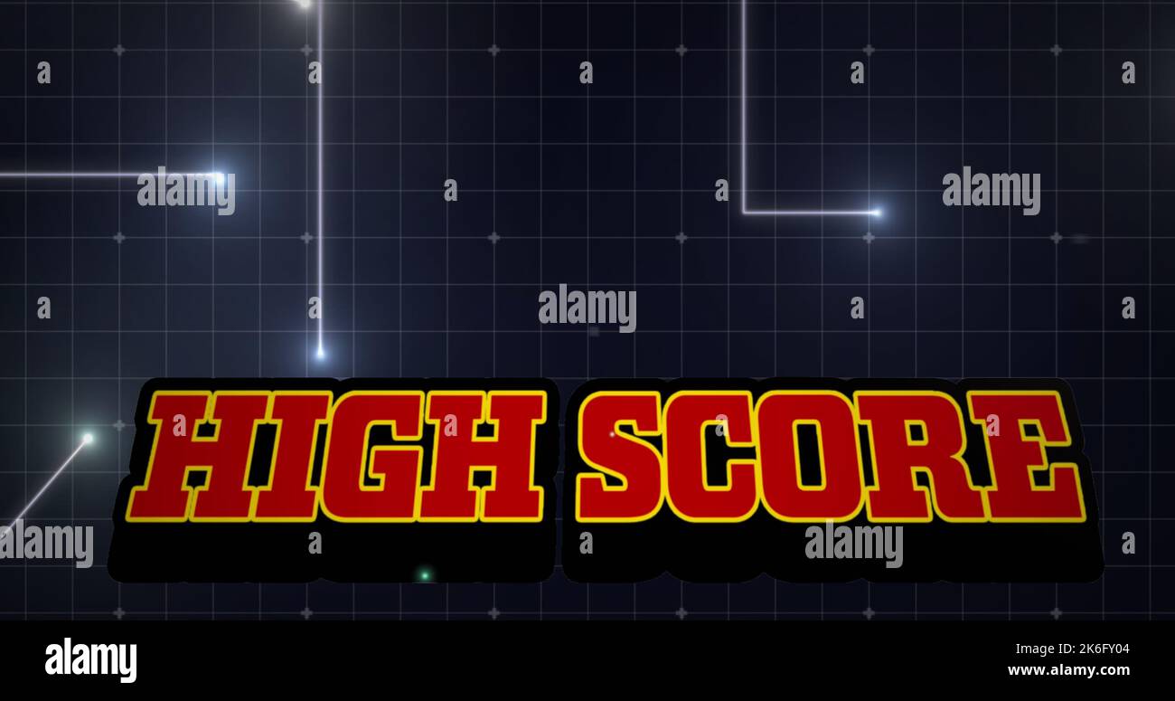 Illustration of red high score text and grid pattern with dots forming ...