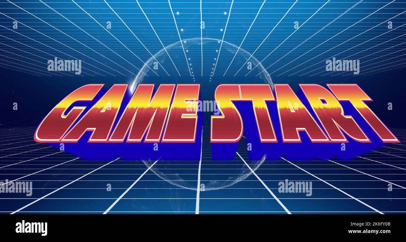 Illustration of game start text over circle and grid pattern against ...