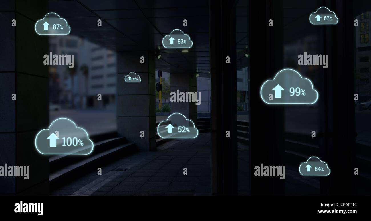 Composite of multiple number with percentage and arrow up signs in ...