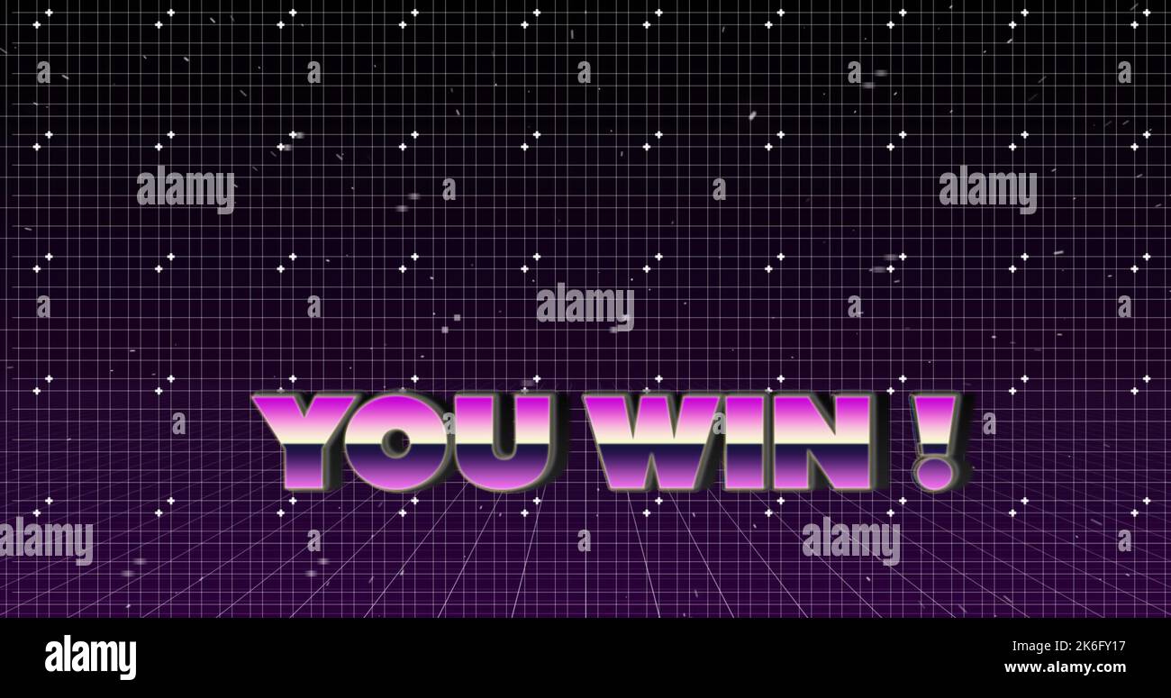 Illustration of multicolored you win text with dots and grid pattern ...