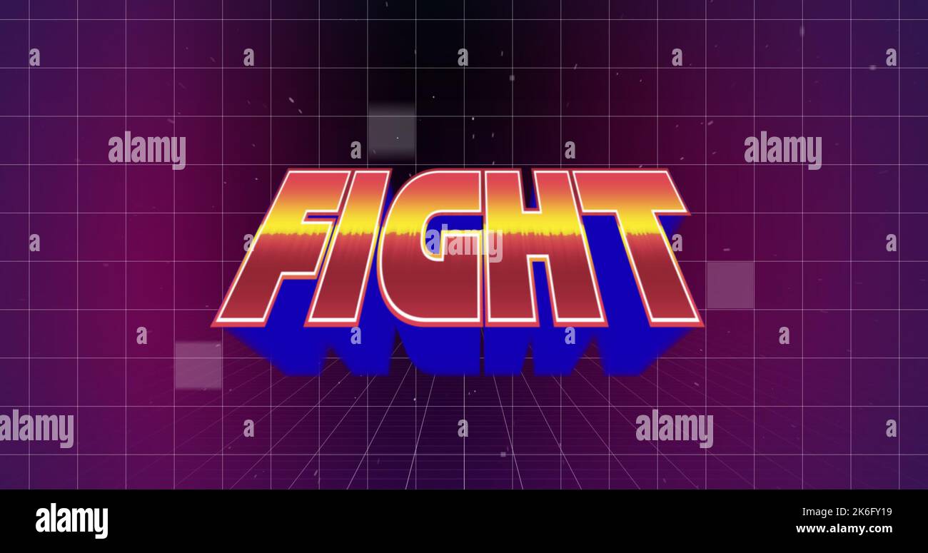 Illustration of fight text with square shapes and grid pattern against ...