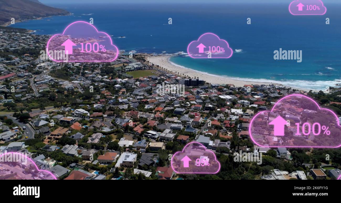 Composite of multiple numbers with up arrow and percentage signs over ...