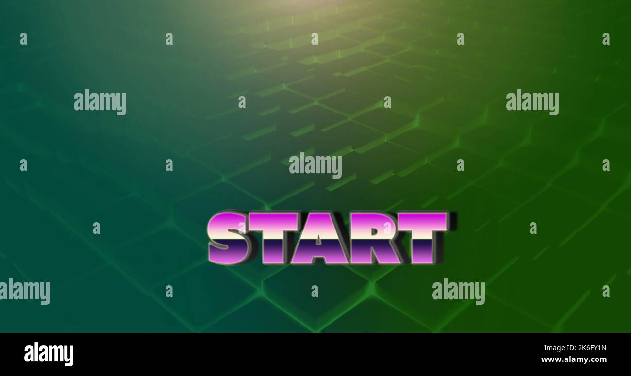 Illustration of start text with lens flare over 3d illuminated ...