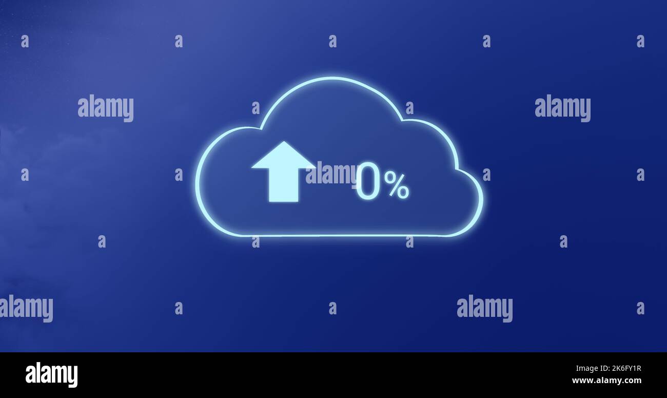 Illustration of number 0 with percentage sign in cloud against blue ...