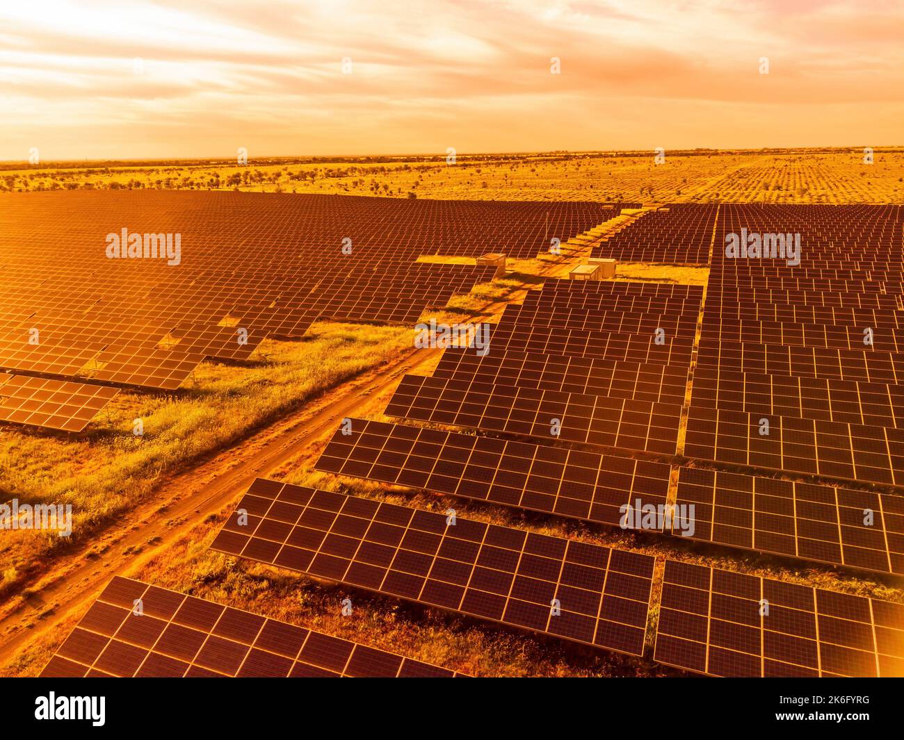 Aerial top view of a solar panels power plant. Photovoltaic solar ...