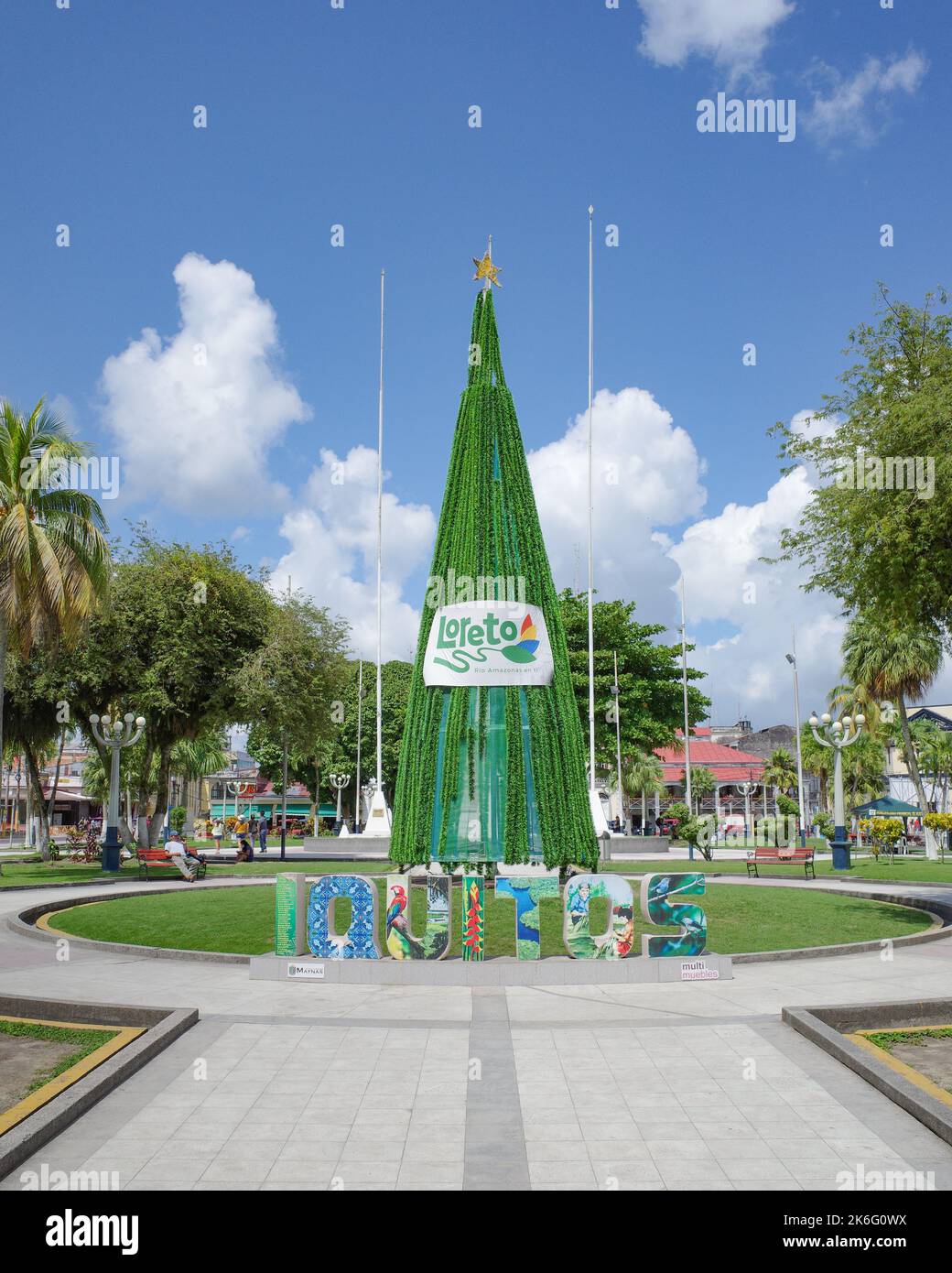 Iquitos, Peru - 27 June, 2022: Sign welcoming visitors to the Amazonian ...