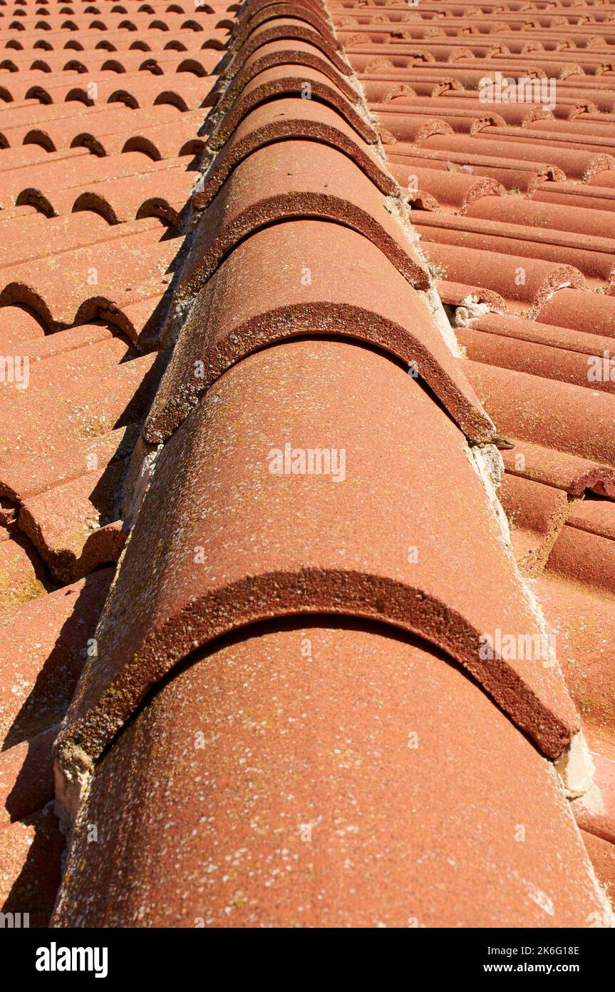 Row of red tiles on a roof Stock Photo - Alamy