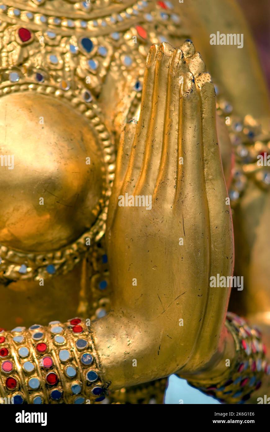 Golden Thai Kinnari Sculpture at the Grand Palace showing a buddhist ...