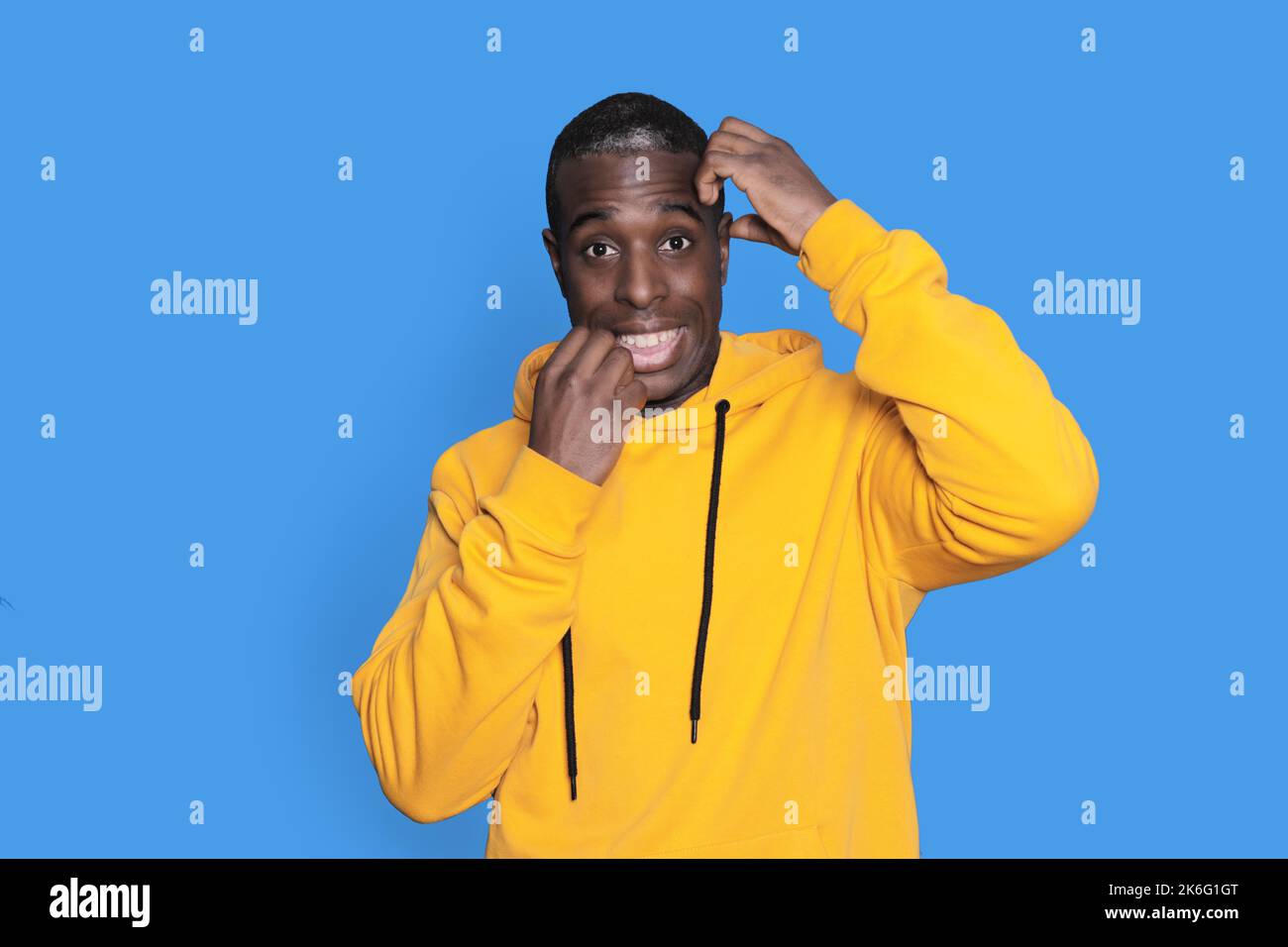 Astonished impressed shocked curious young black man 20s years old ...