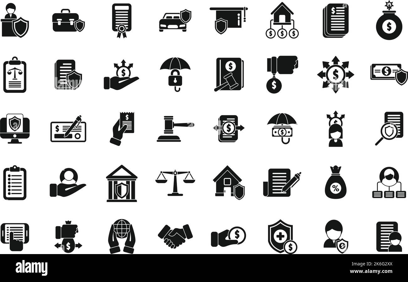 Liability icons set simple vector. Longevity annuity. Bill agreement ...