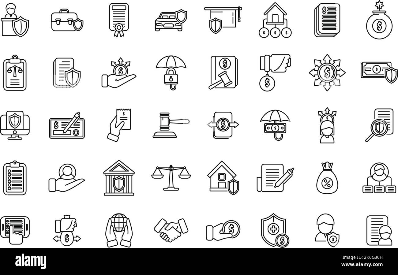 Liability icons set outline vector. Longevity annuity. Bill agreement ...