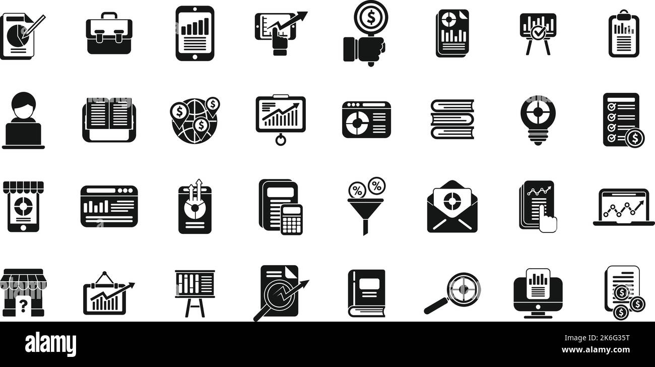 Market studies icons set simple vector. Economic analysis. Balance ...