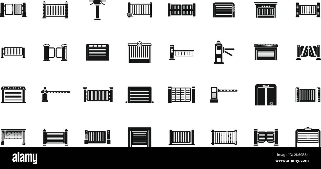 Automatic gate icons set simple vector. Electric door. Garage rolling ...
