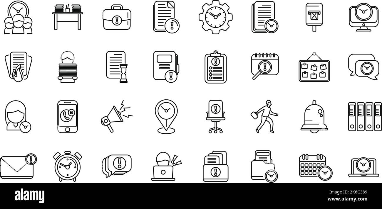 Rush job icons set outline vector. Internet boss. Adult work Stock ...