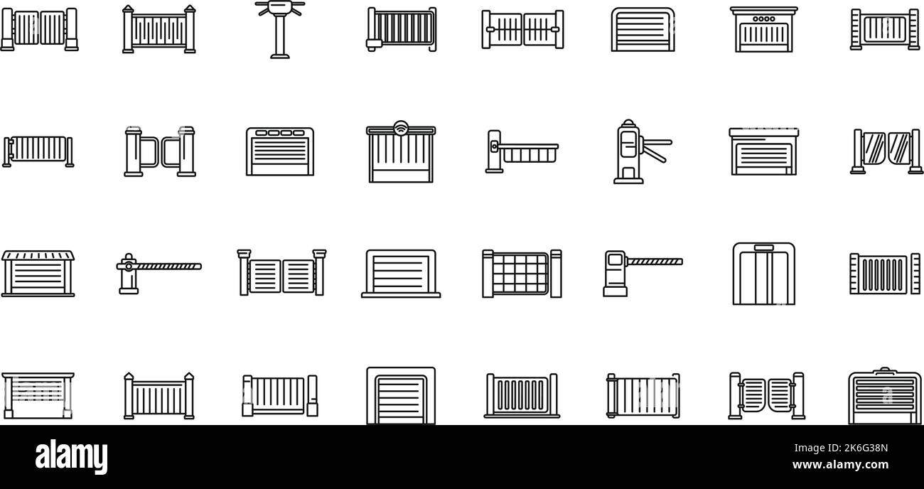 Automatic gate icons set outline vector. Electric door. Garage rolling ...