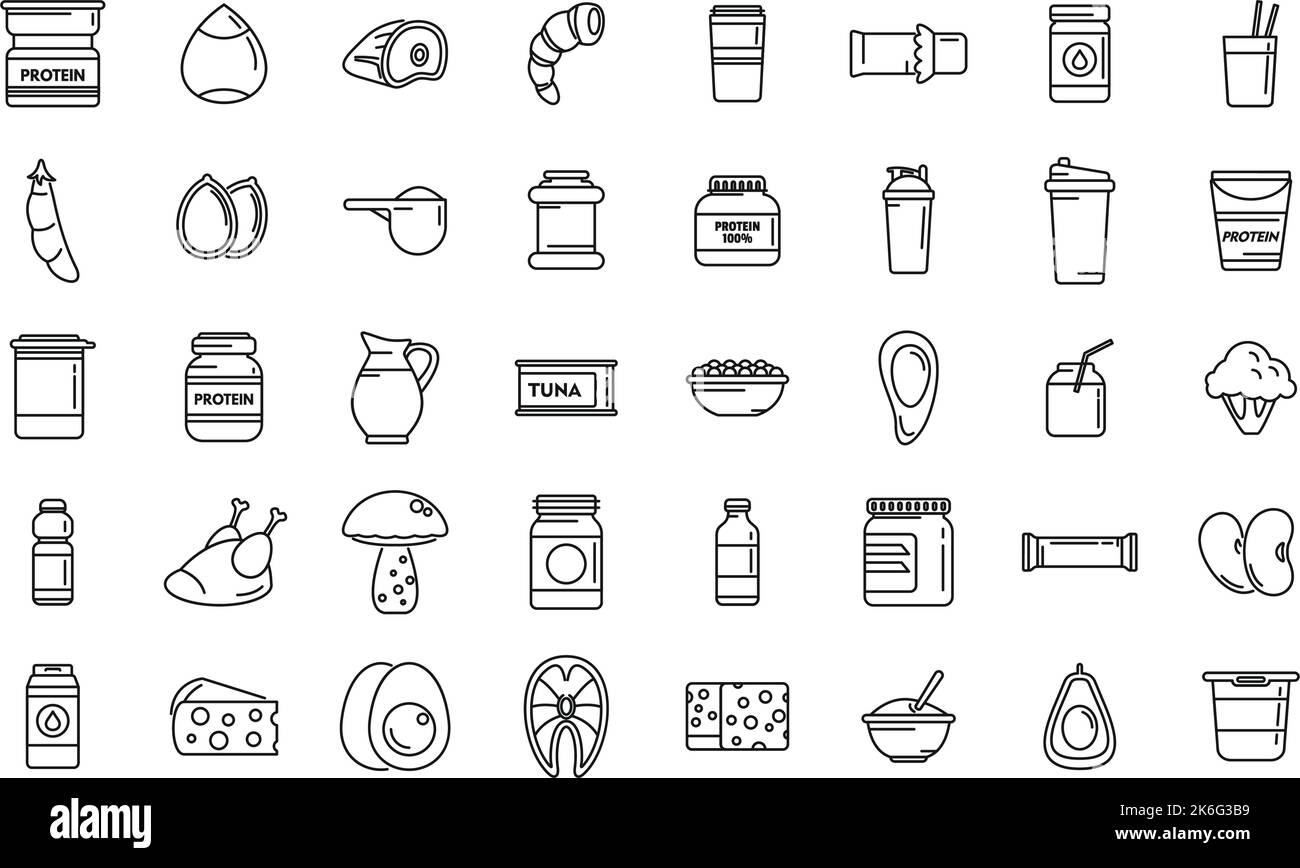 Protein nutrient icons set outline vector. Fat fiber. Nutrition dietary ...