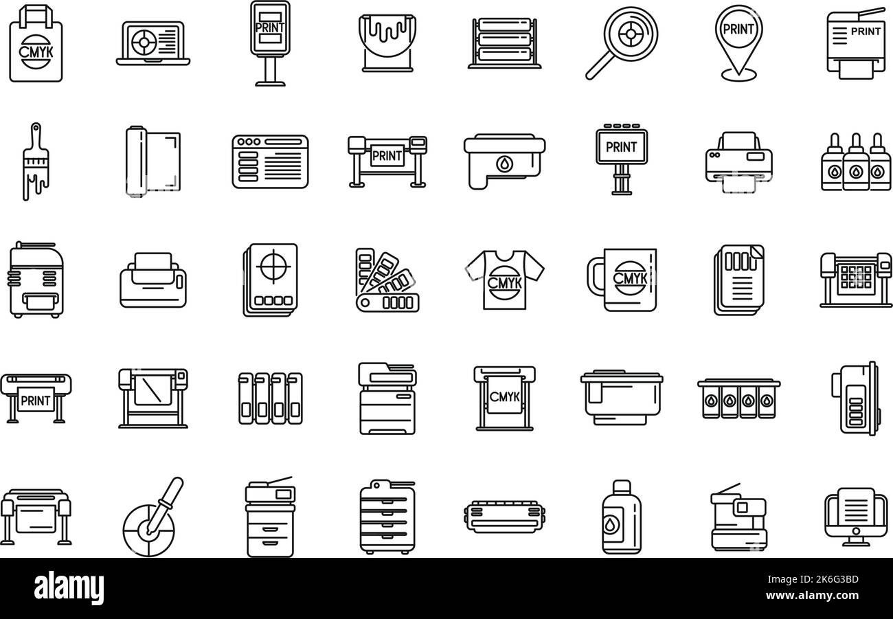 Digital printing icons set outline vector. Computer printer. Paper digital Stock Vector Image ...