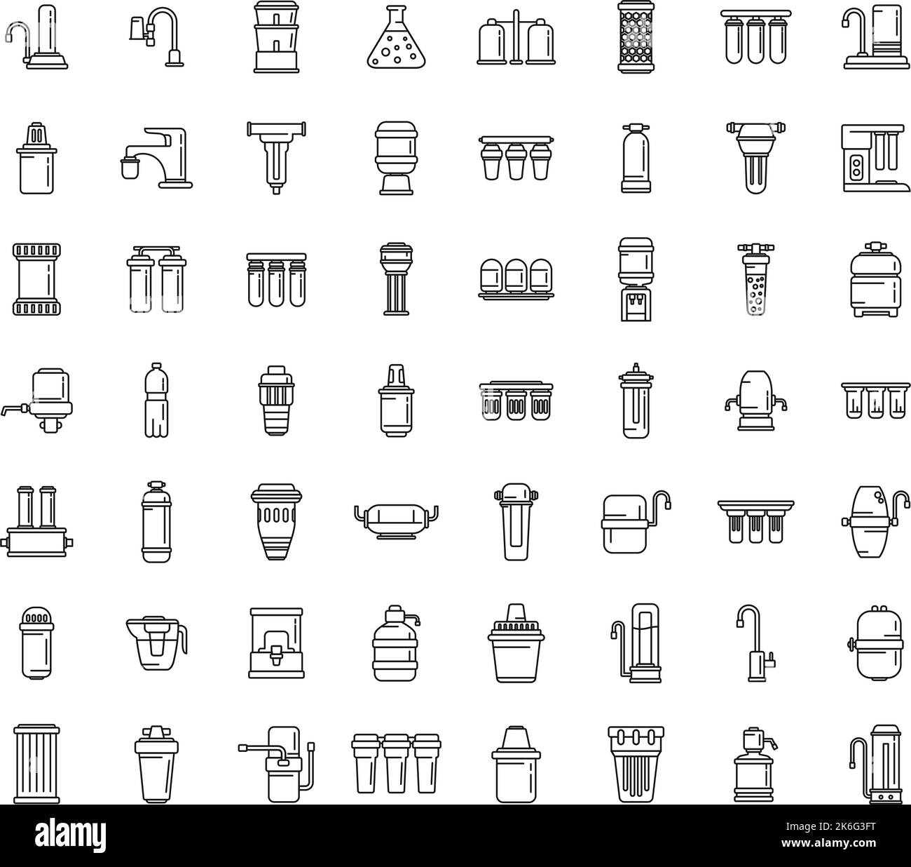 Equipment for water purification icons set outline vector. Filter ...