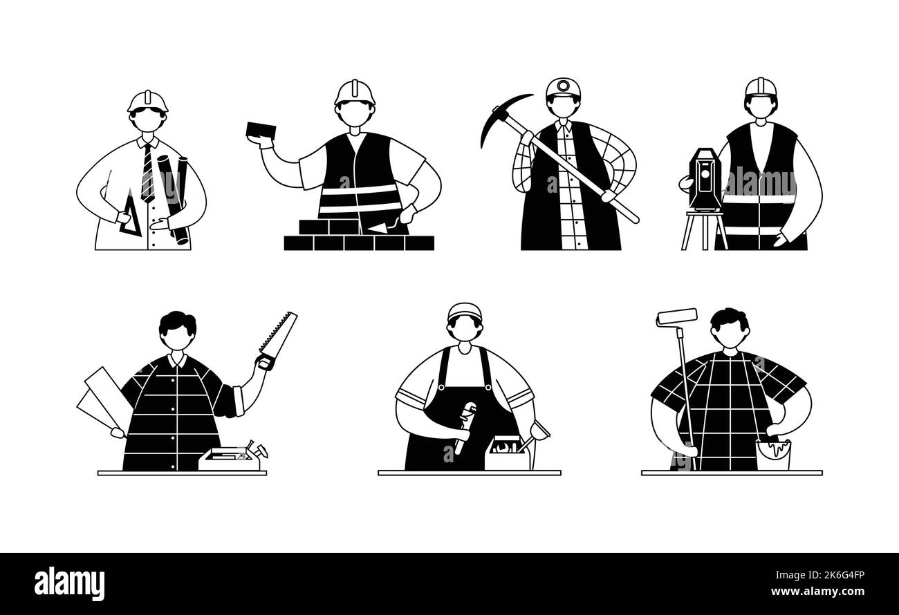 Vector set of illustrations of professional workers in the engineering ...