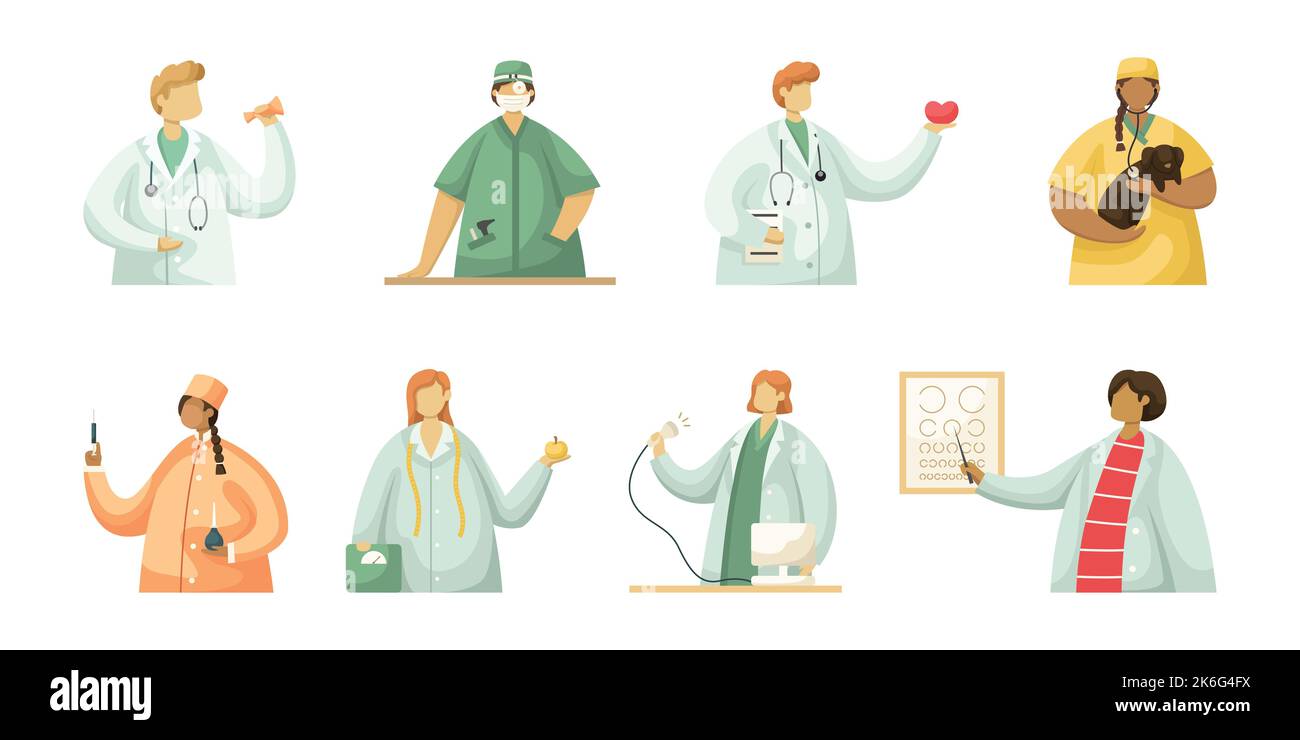 Vector set of illustrations of professional medical workers. Flat style ...