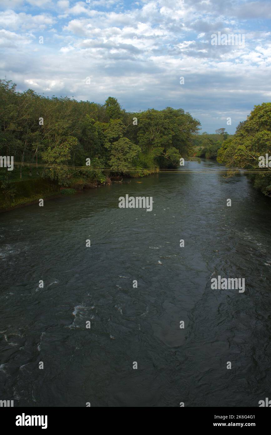 View of the canal water flowing from the hydroelectric power station ...