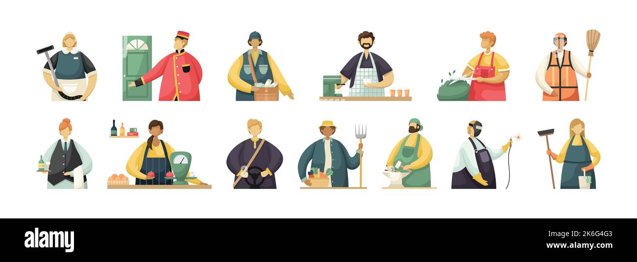 Vector set of illustrations of professional service workers and ...