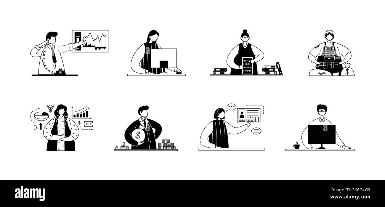 Vector set of illustrations of professional employees of the financial ...