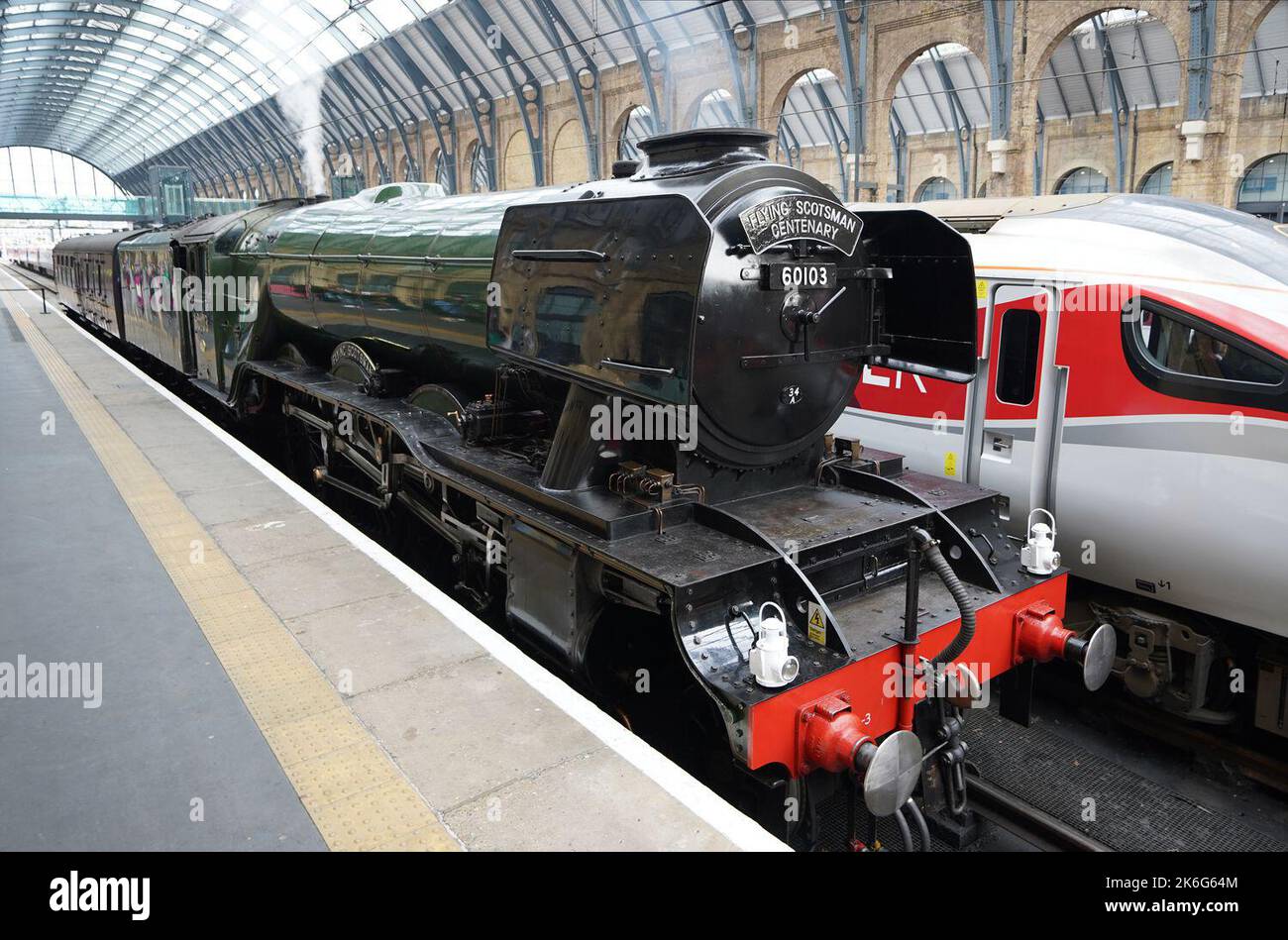 The Flying Scotsman on Platform 8 at King's Cross Station in London at the launch of the Flying ...