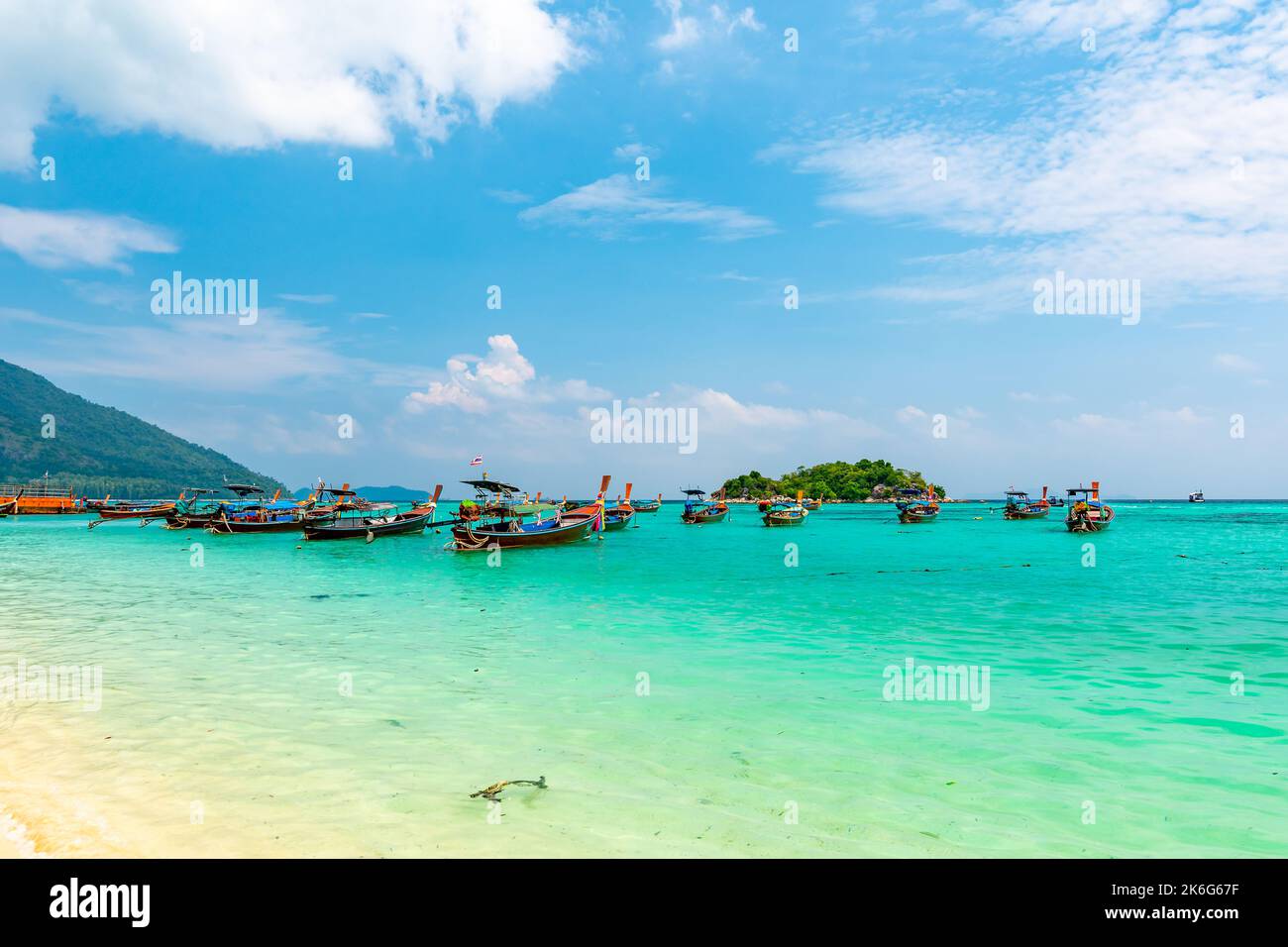Long tail boats in small harbor at Ko Lipe island, south Thailand ...